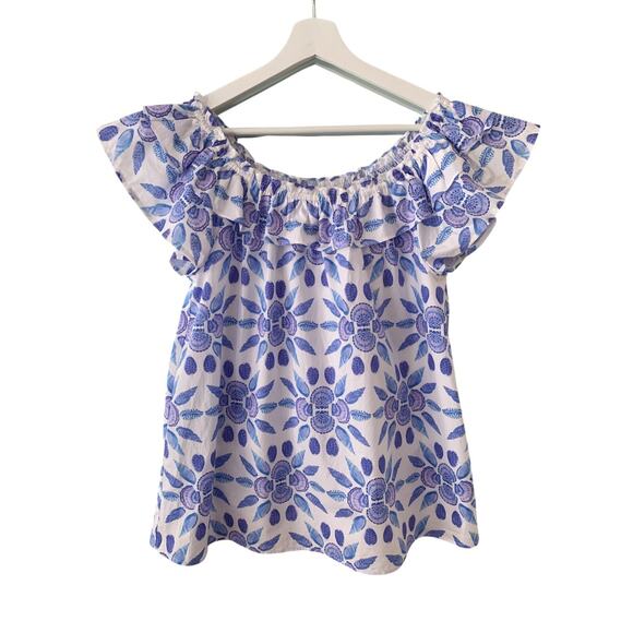 Hill House | Tops | Hill House Augustine Top Blue Shell Mosaic Ruffle ...